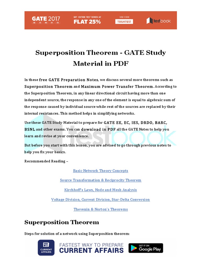 Superposition Theorem for GATE Prep | PDF | Science & Mathematics ...