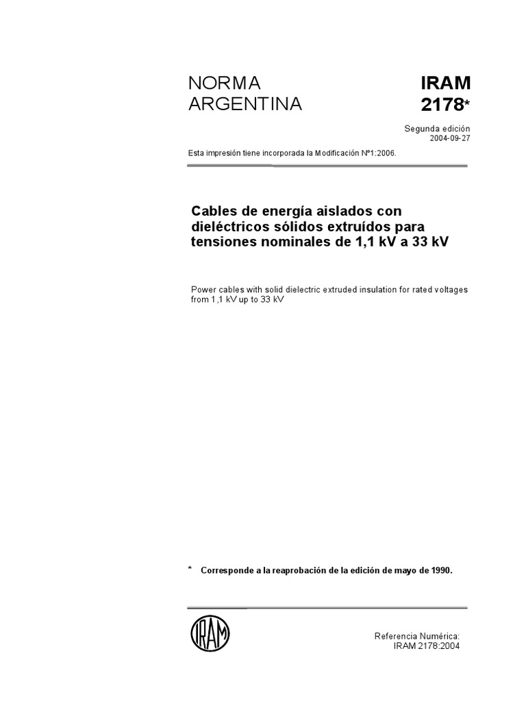 IRAM 2178 Cables de Energia | PDF | Corriente eléctrica | Aluminio