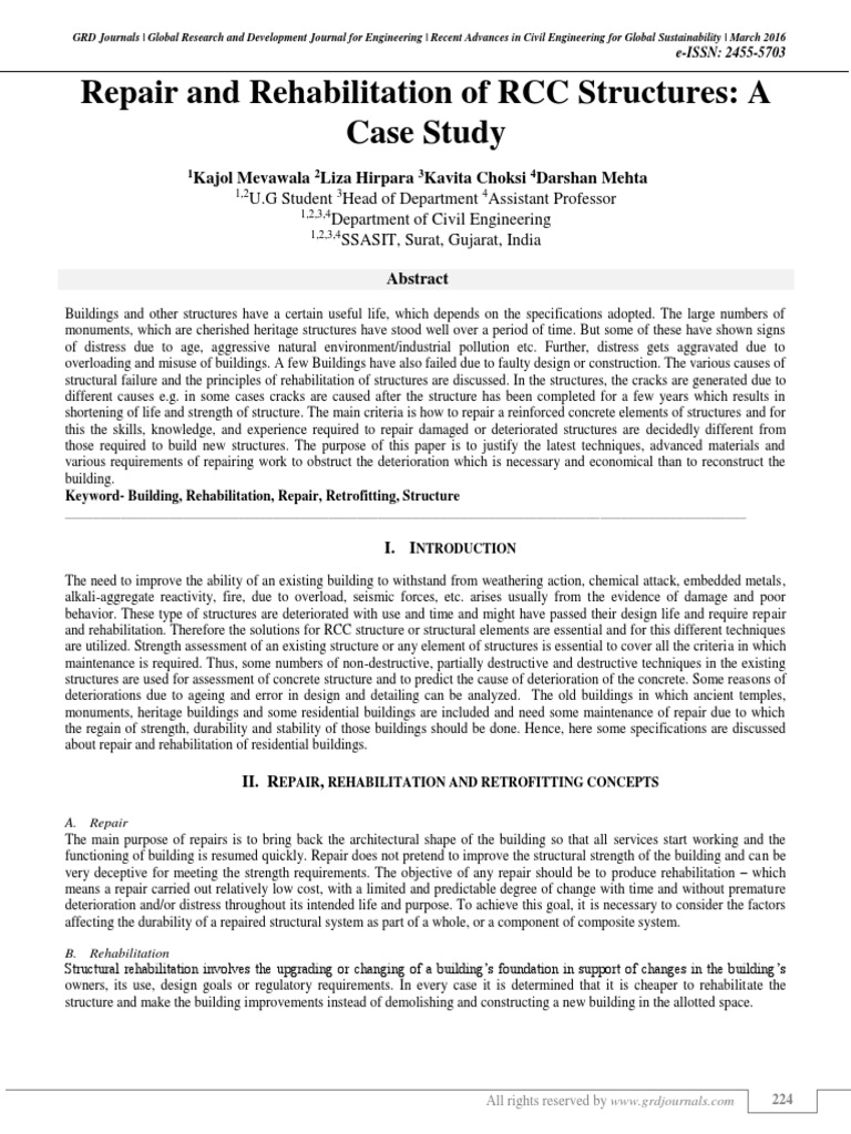 Repair and Rehabilitation of RCC Structures: A Case Study | PDF | Epoxy ...