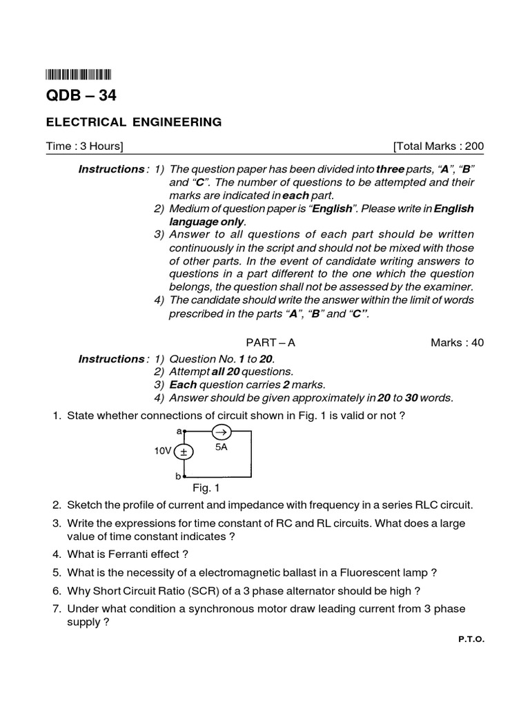 Electrical Engineering: Instructions: 1) The Question Paper Has Been ...
