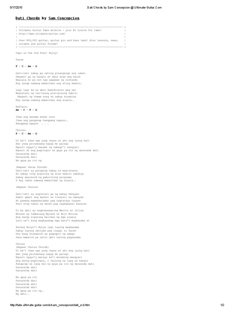 Dati Chords by Sam Concepcion at Ultimate-Guitar PDF | PDF