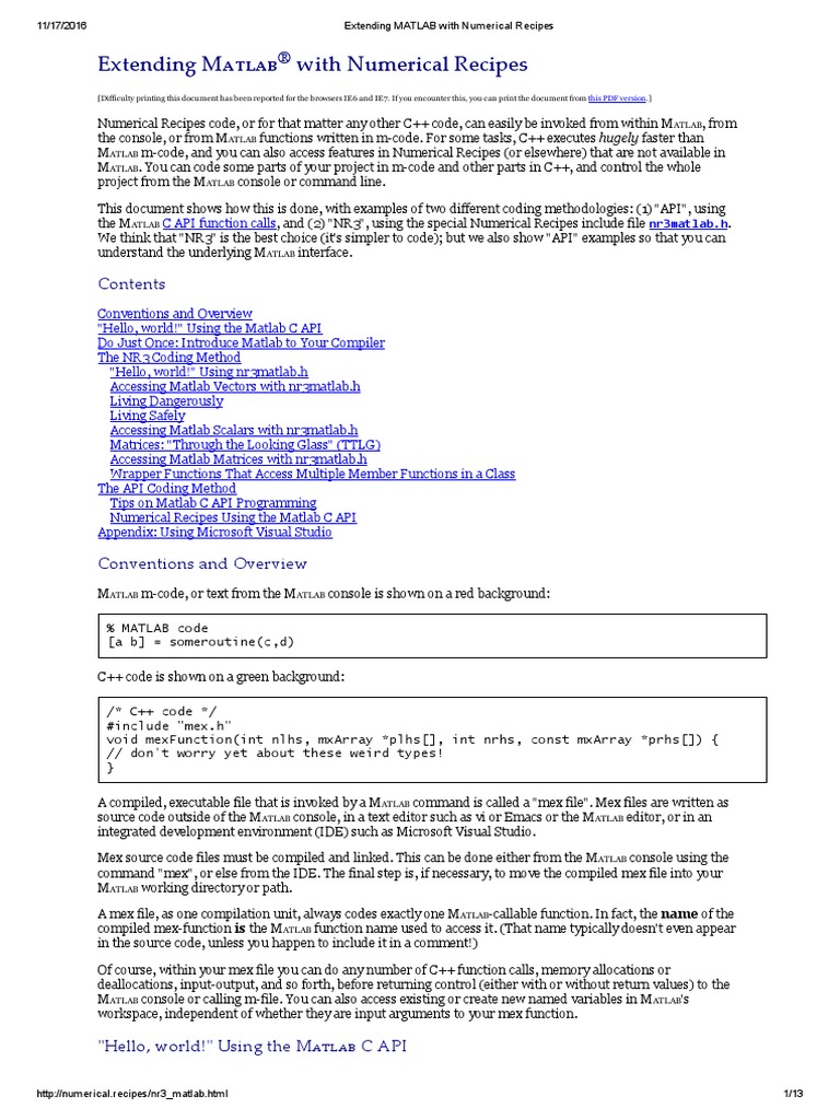 Extending MATLAB With Numerical Recipes | PDF | Matlab | Matrix (Mathematics)