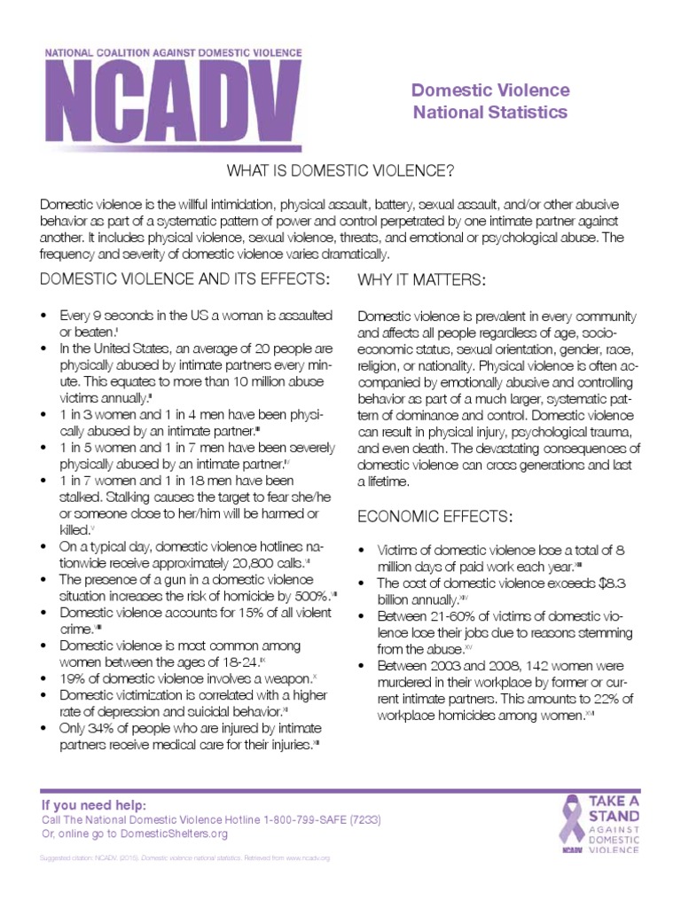 National Statistics Domestic Violence NCADV | PDF | Domestic Violence ...