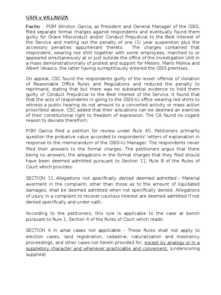 Gsis V Villaviza Facts: PGM Winston Garcia, As President and General ...