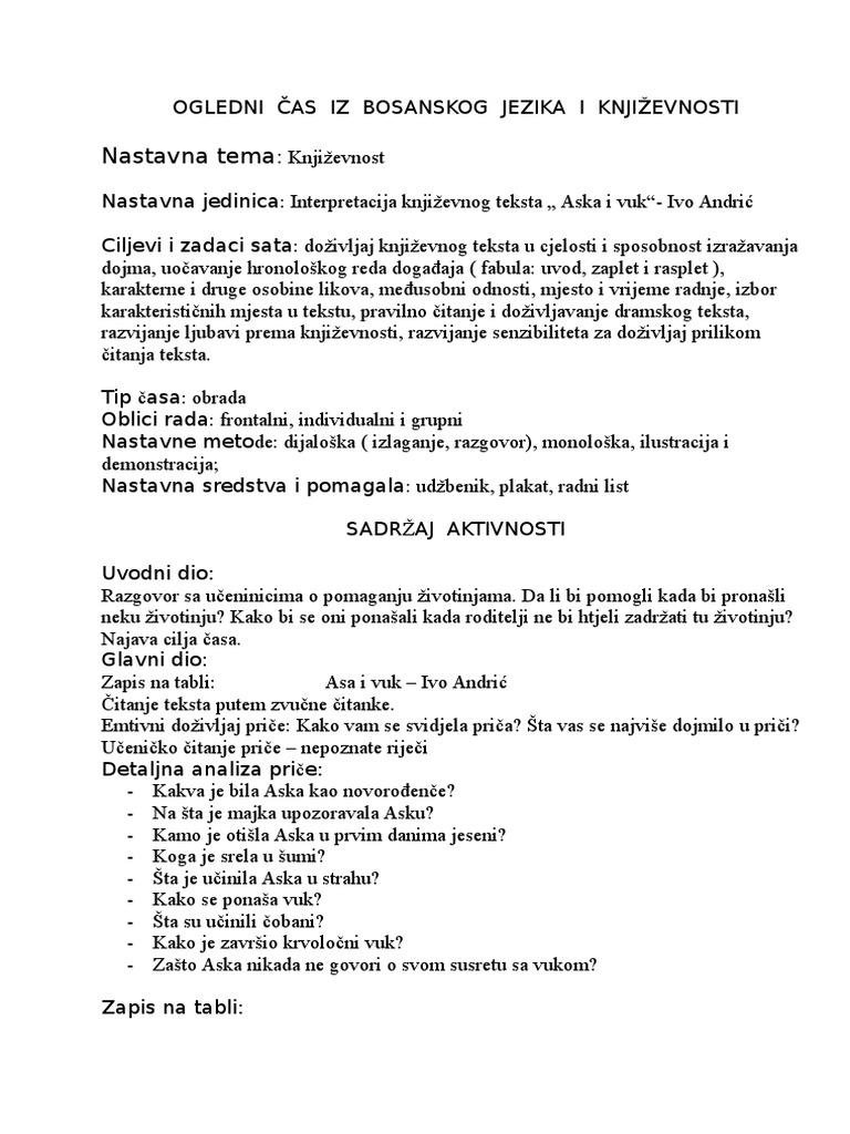 Bosanski Jezik - Ogledni Čas | PDF