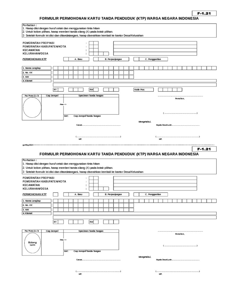 Formulir Permohonan KTP Bagi Wni F 1 21 Terbaru | PDF