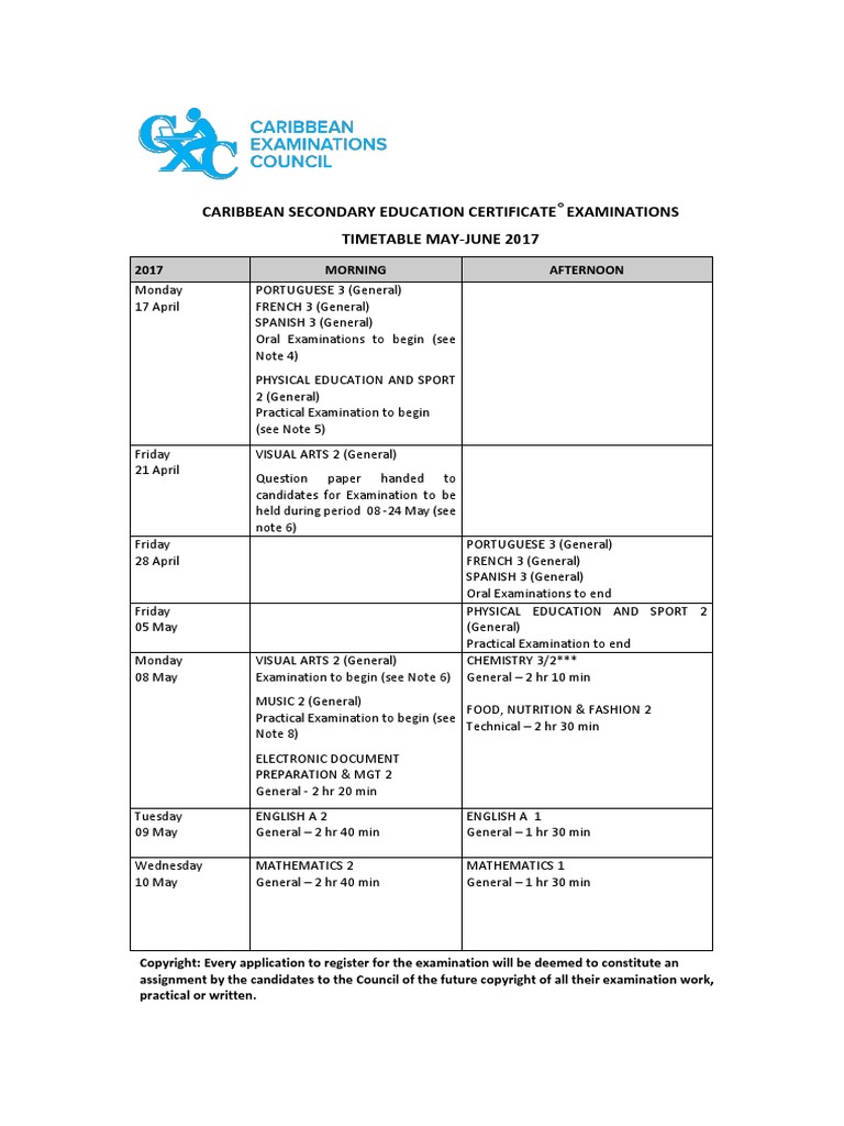 Timetable CSEC 2017 May June | PDF | Test (Assessment) | Computer Aided ...