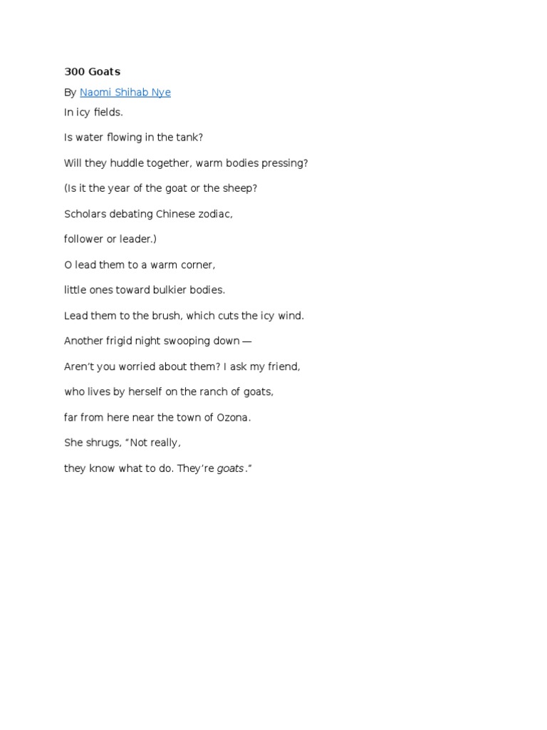 Naomi Shihab Nye: 300 Goats | PDF