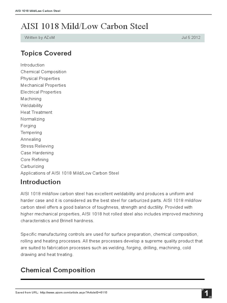 AISI 1018 MildLow Carbon Steel | PDF | Annealing (Metallurgy) | Steel