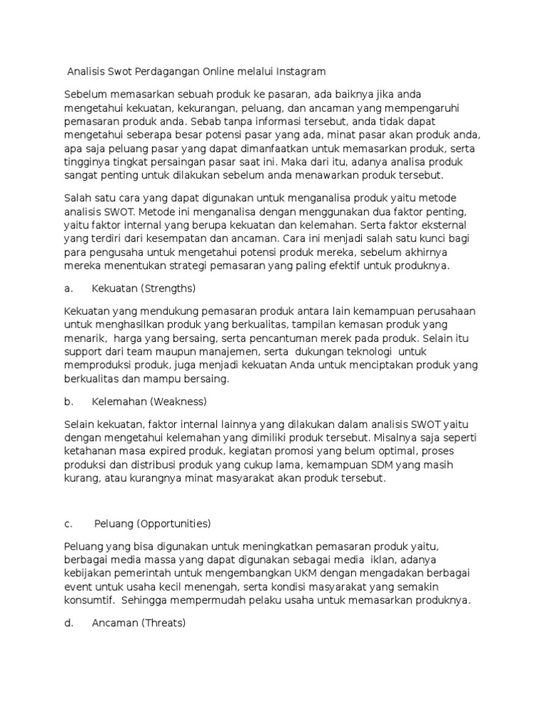 Analisis Swot Instagram | PDF | Facebook | Layanan Jejaring Sosial
