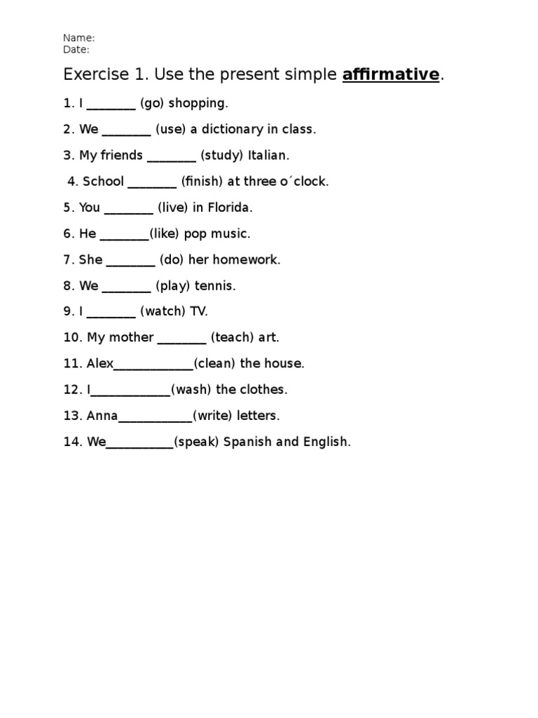 Present Simple Exercise Worksheets | PDF | Art