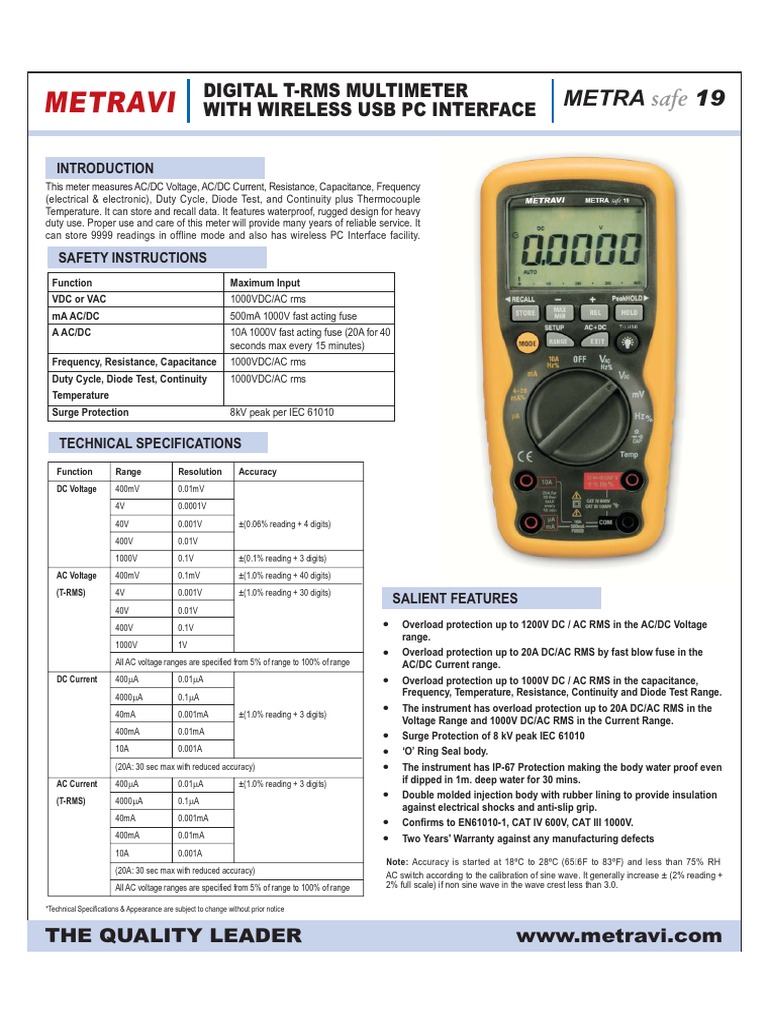 Metravi: Digital T-Rms Multimeter With Wireless Usb PC Interface | PDF ...