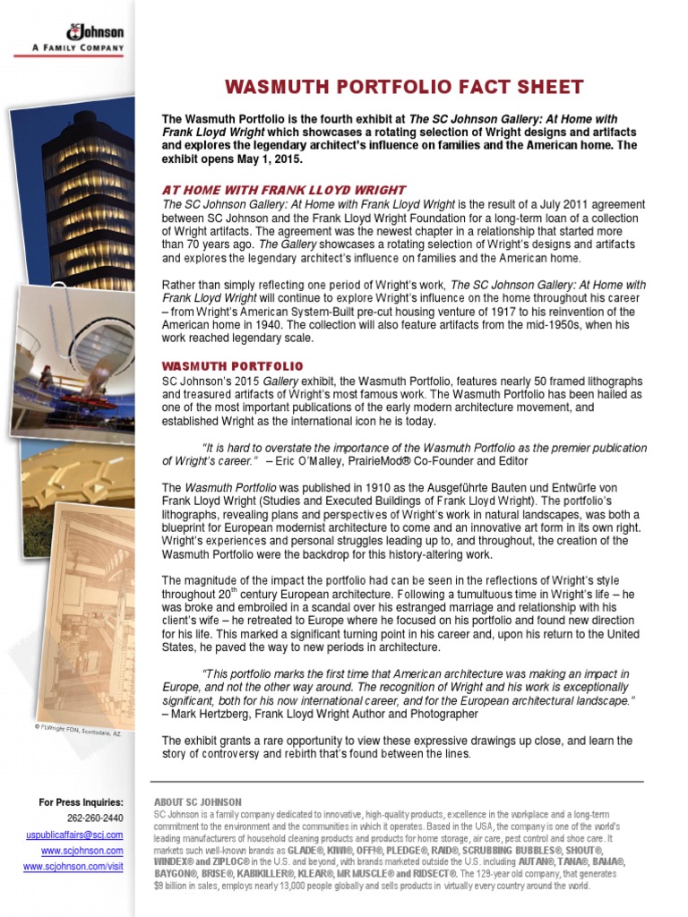 Wasmuth Portfolio Fact Sheet: at Home With Frank Lloyd Wright | PDF