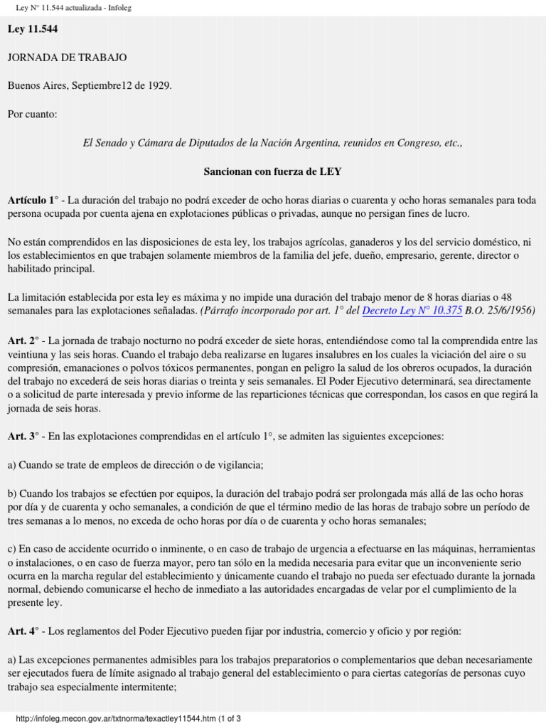 Ley 11544 | PDF | Tiempo de trabajo | Salario