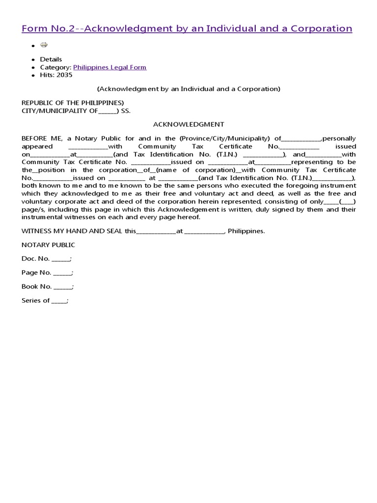 Acknowledgment by An Individual and A Corporation | PDF