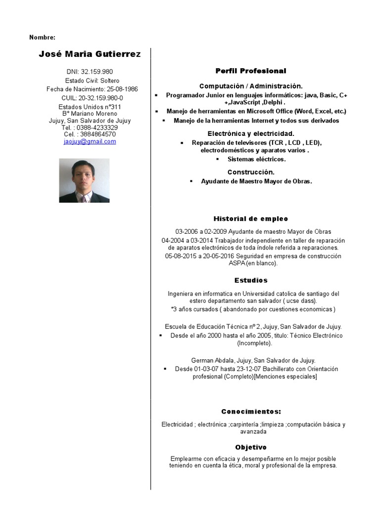 Curriculum Vitae Gutierrez Jose Maria | PDF