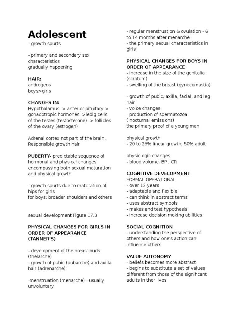 Adolescent: Physical Changes For Boys in Order of Appearance | PDF ...
