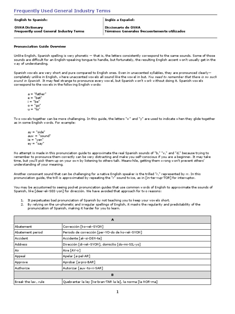 Osha General Terms Ensp Freq | PDF | English Language | Vowel