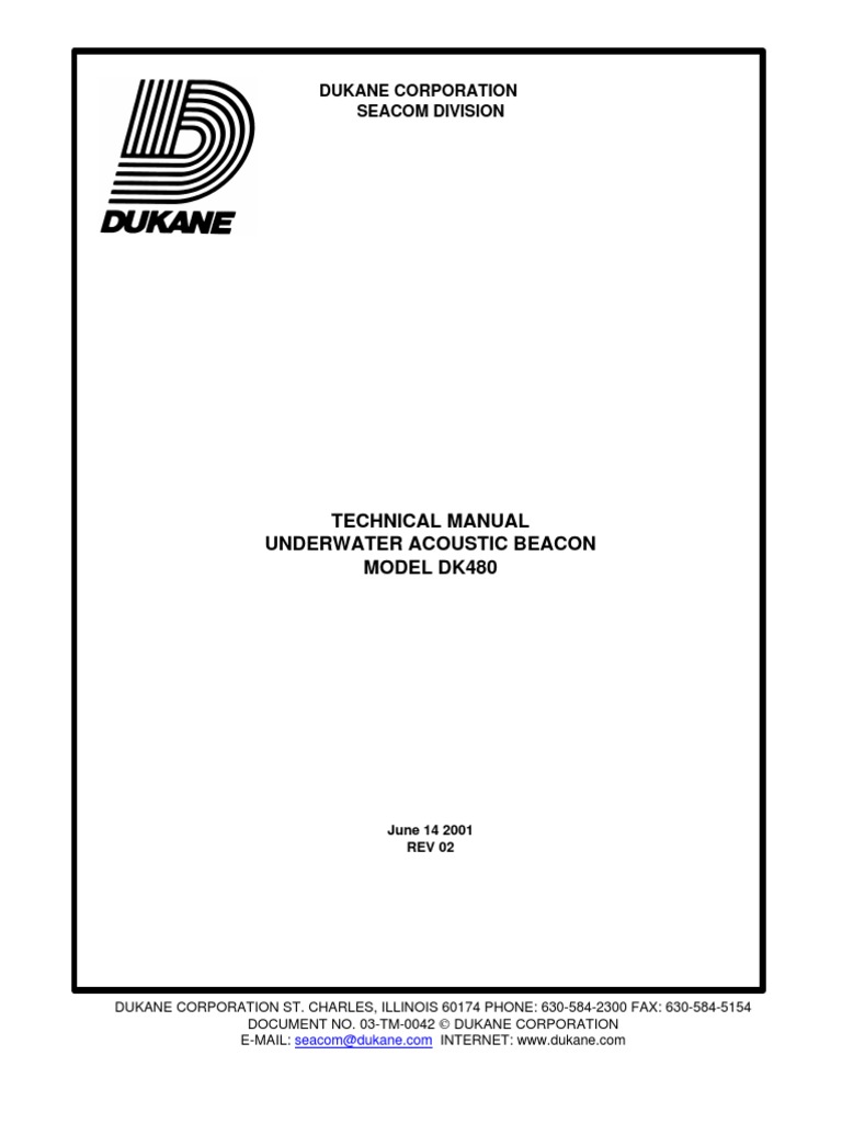 Dukane Corporation Seacom Division: Technical Manual Underwater ...