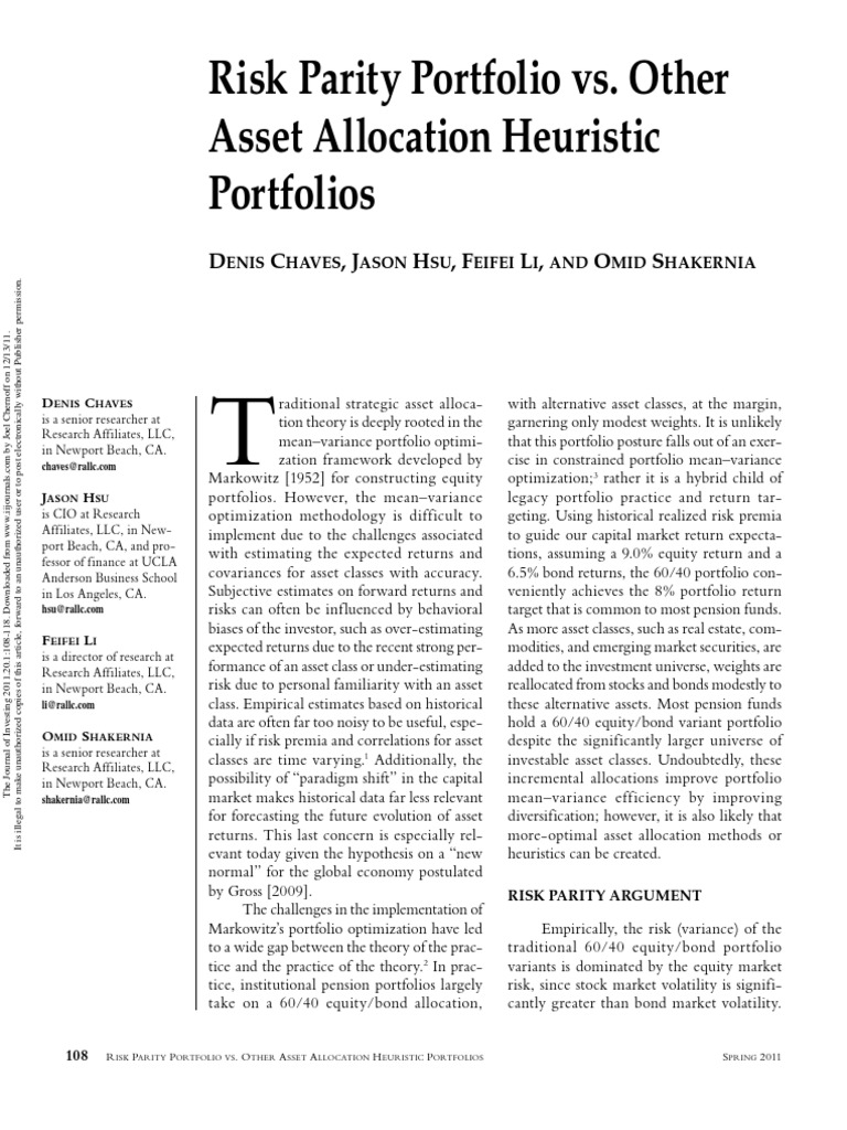 Risk Parity Portfolios | PDF | Asset Allocation | Sharpe Ratio