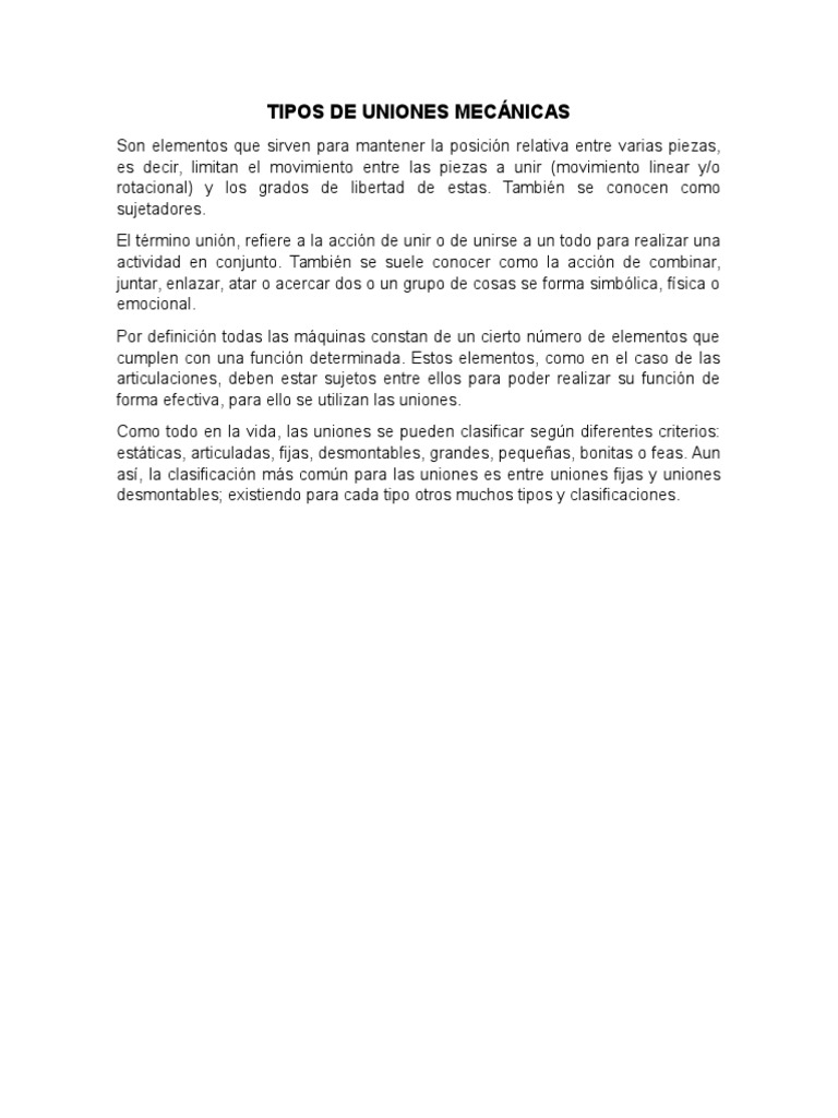 Tipos de Uniones Mecánicas y Procesos | PDF | Soldadura | Construcción