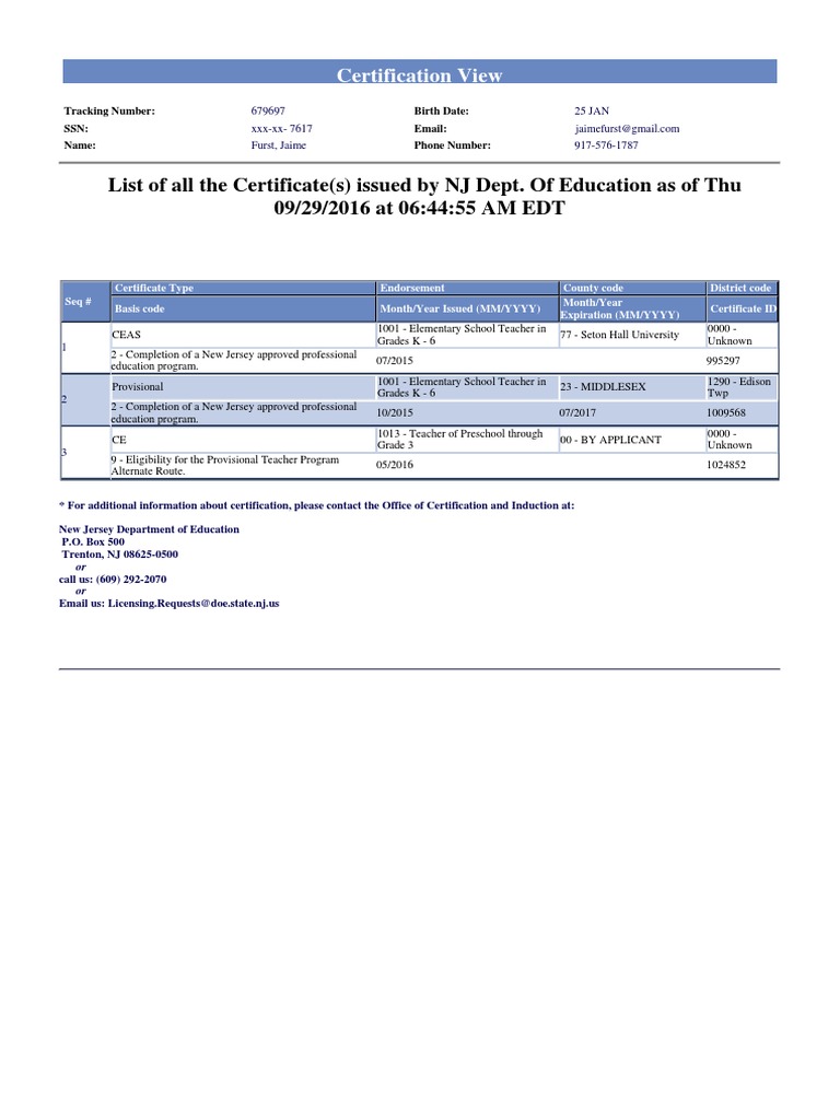 NJ Teacher Certification Details | PDF | Career & Growth