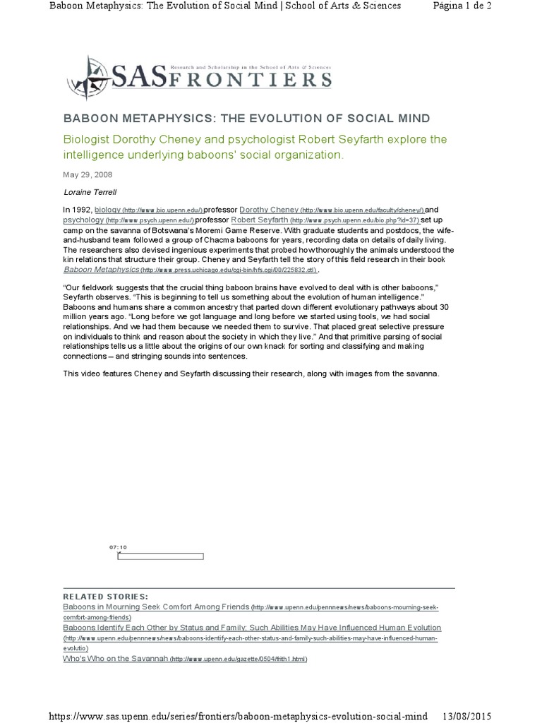Baboon Social Evolution Insights Into Human Mind | PDF