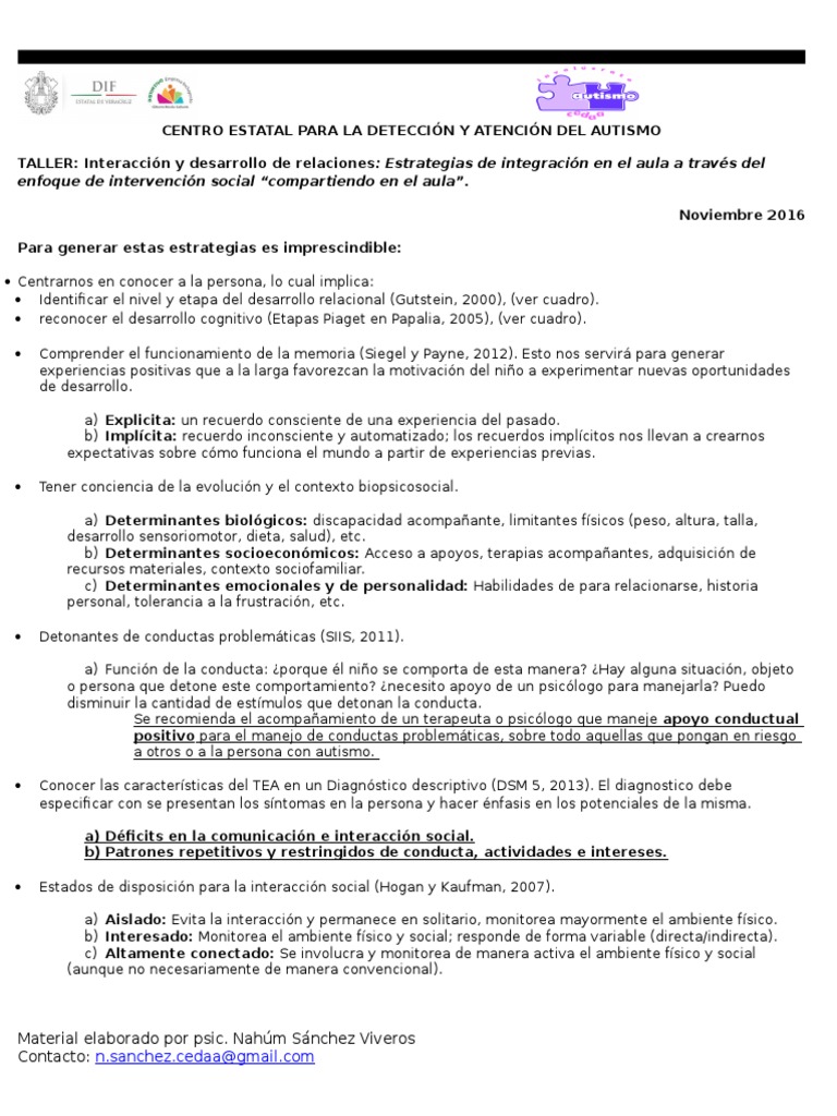 Carta Programatica para Intervencion Con Niños Con TEA | PDF | Autismo | Comportamiento