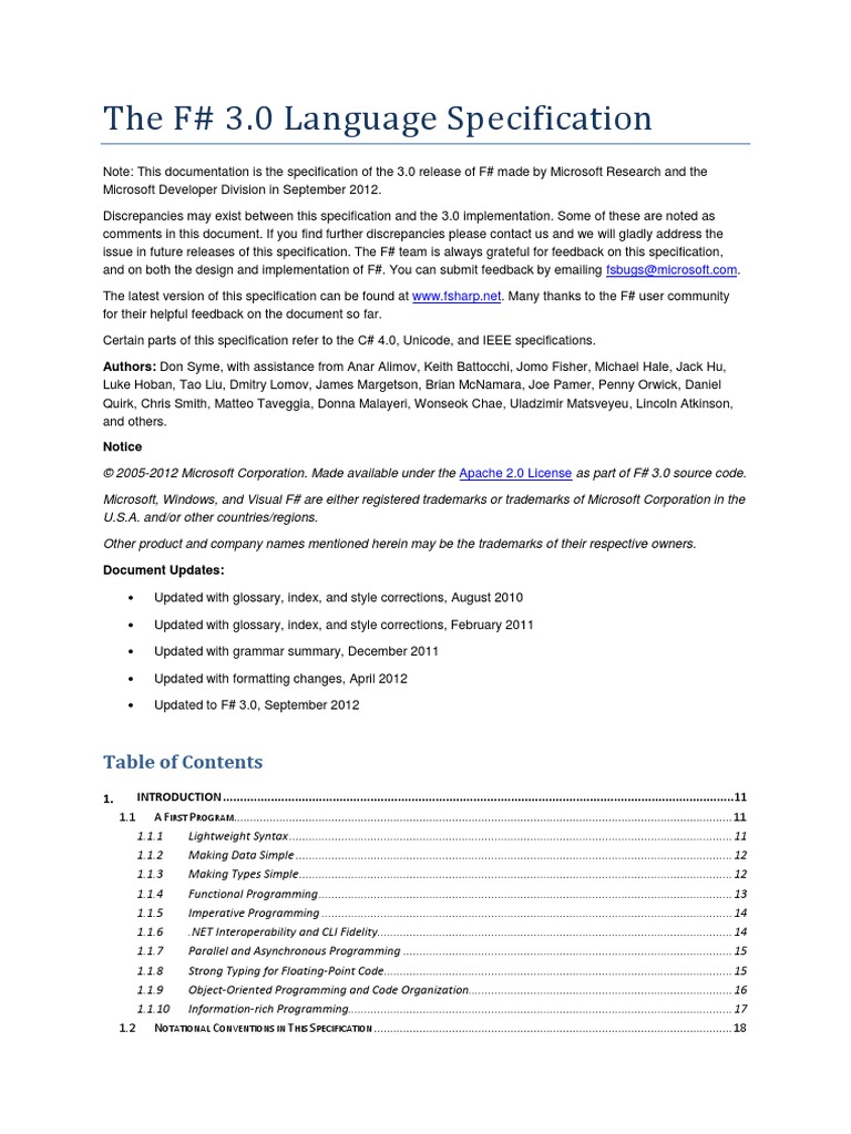 The F# 3.0 Language Specification: Irst Rogram | PDF | Method (Computer ...