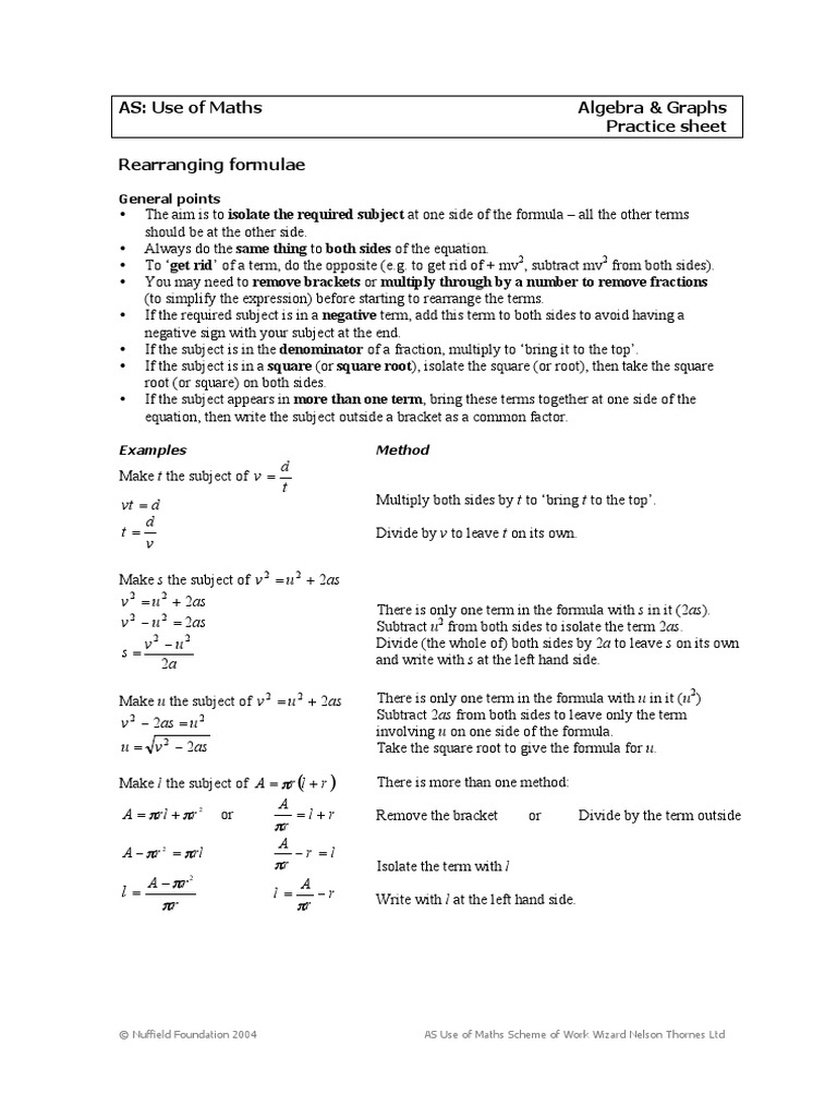 Arranging Formula | PDF | Fraction (Mathematics) | Algebra