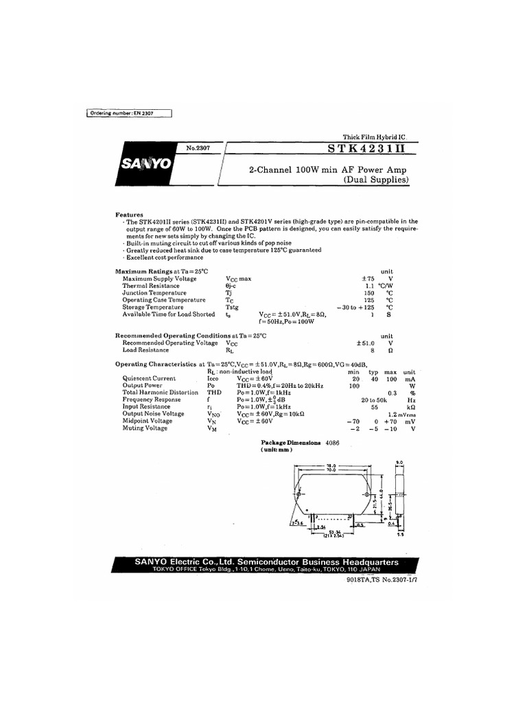 STK4231II Datasheet | PDF | Capacitor | Power Supply