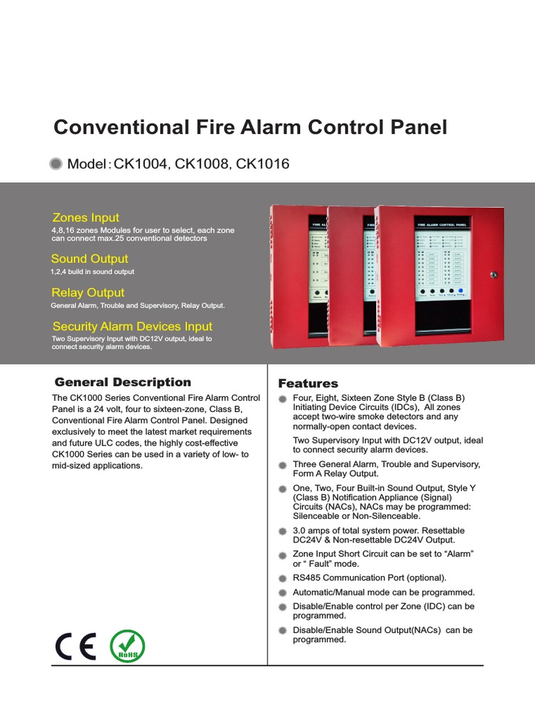 Conventional Fire Alarm Control Panel: Model: CK1004, CK1008, CK1016 ...