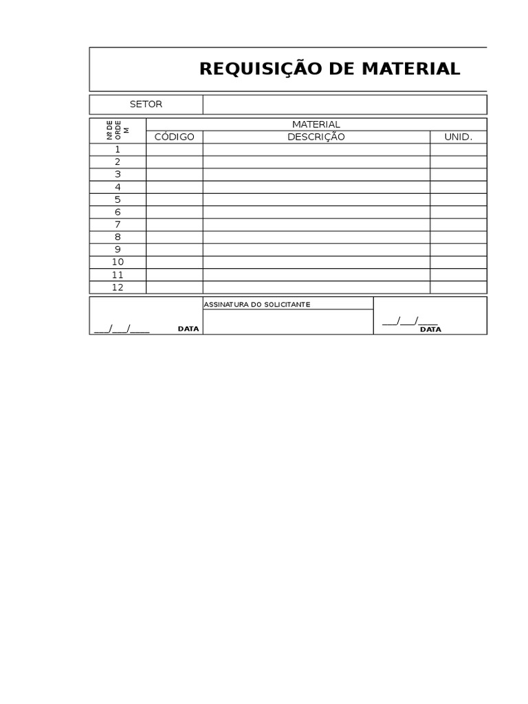 Planilha de Requisição de Material | PDF