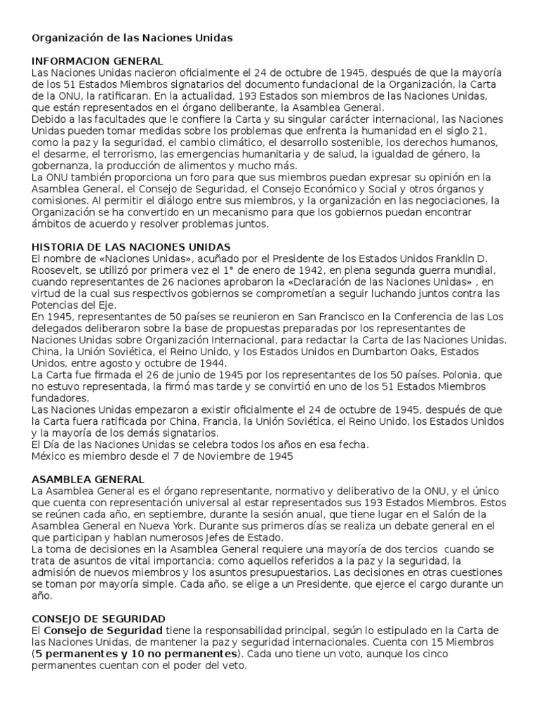 Organización De Las Naciones Unidas Powerpoint En Word Pdf Naciones