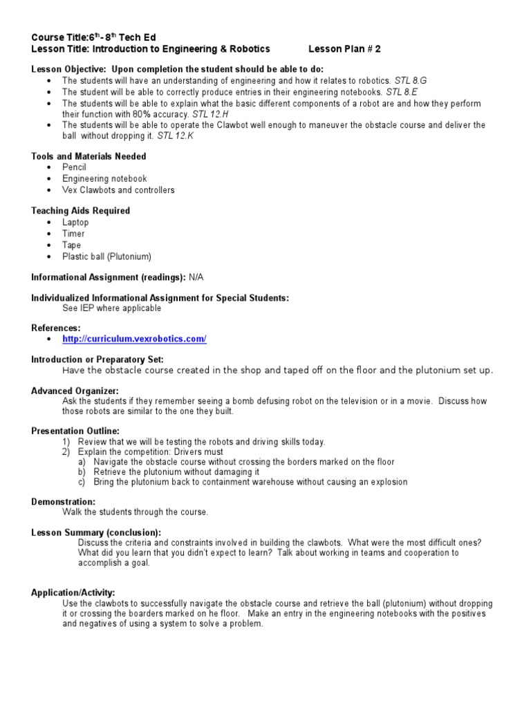 Vex Lesson Plan 2 | PDF