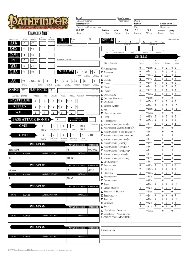 Character Sheet: STR DEX CON INT WIS CHA HP Speed | PDF | D20 System ...