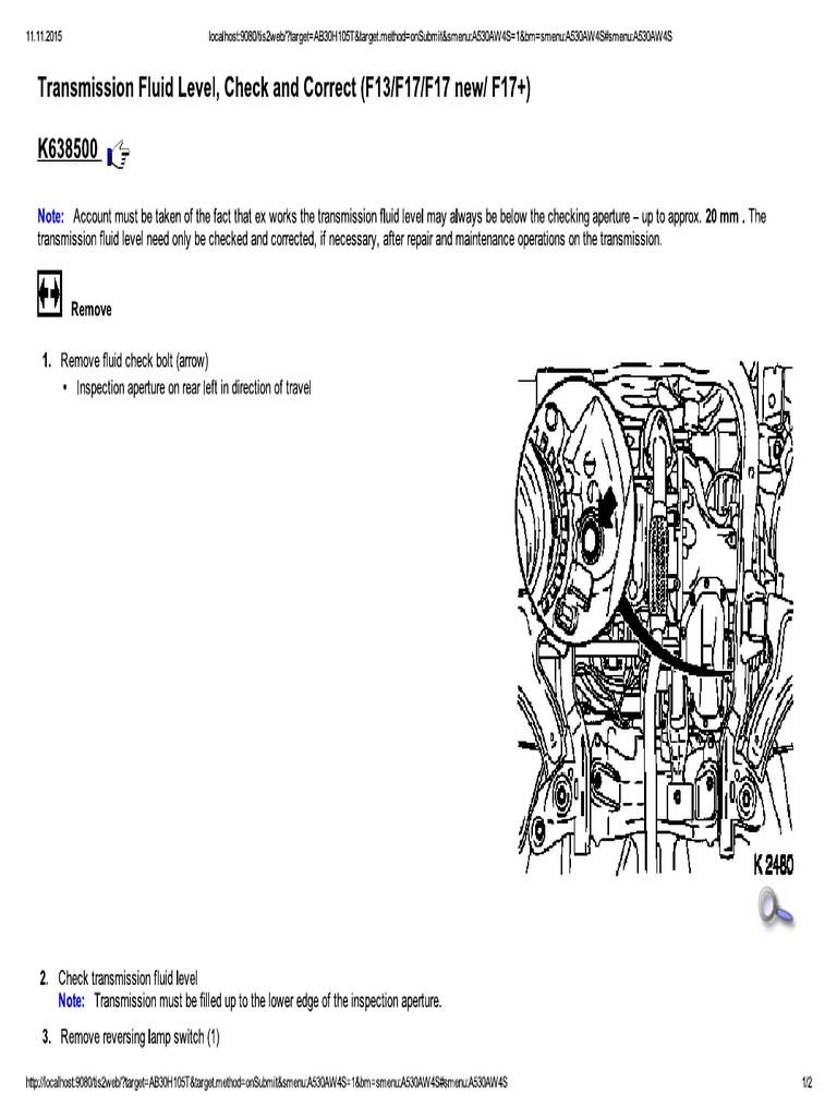 Opel Corsa C Transmission Fluid Level, Check and Correct (F13.F17.F17 ...