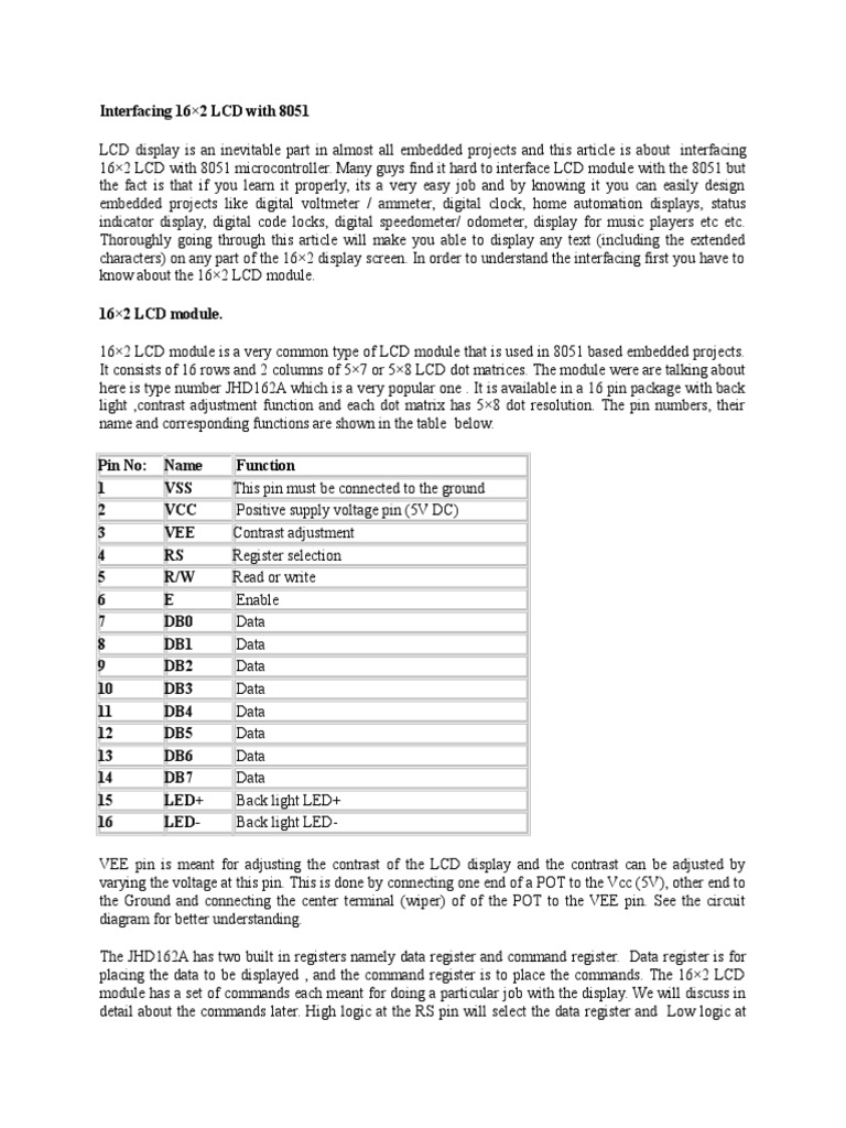 Interfacing 16×2 LCD With 8051 | PDF | Electronic Circuits | Liquid Crystal Display