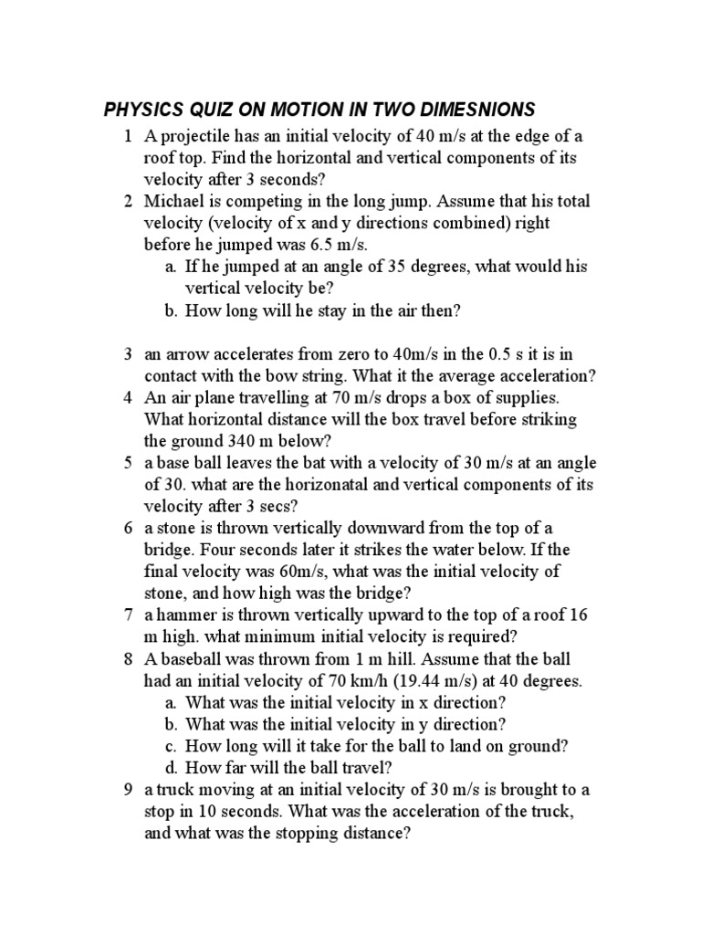 Physics Quiz | PDF | Acceleration | Speed