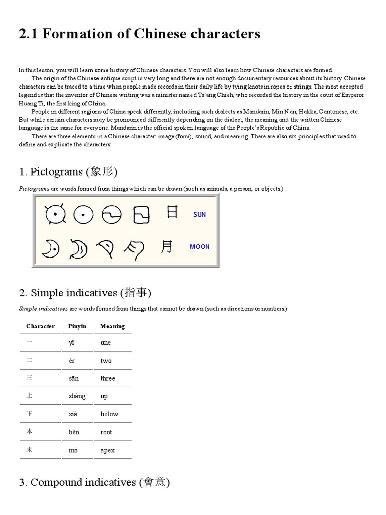 Formation of Chinese Characters - Mandarin Chinese I | PDF | Chinese ...