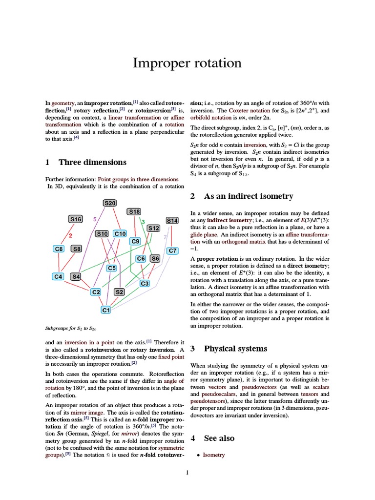 Improper Rotation: 1 Three Dimensions | PDF | Classical Geometry | Symmetry