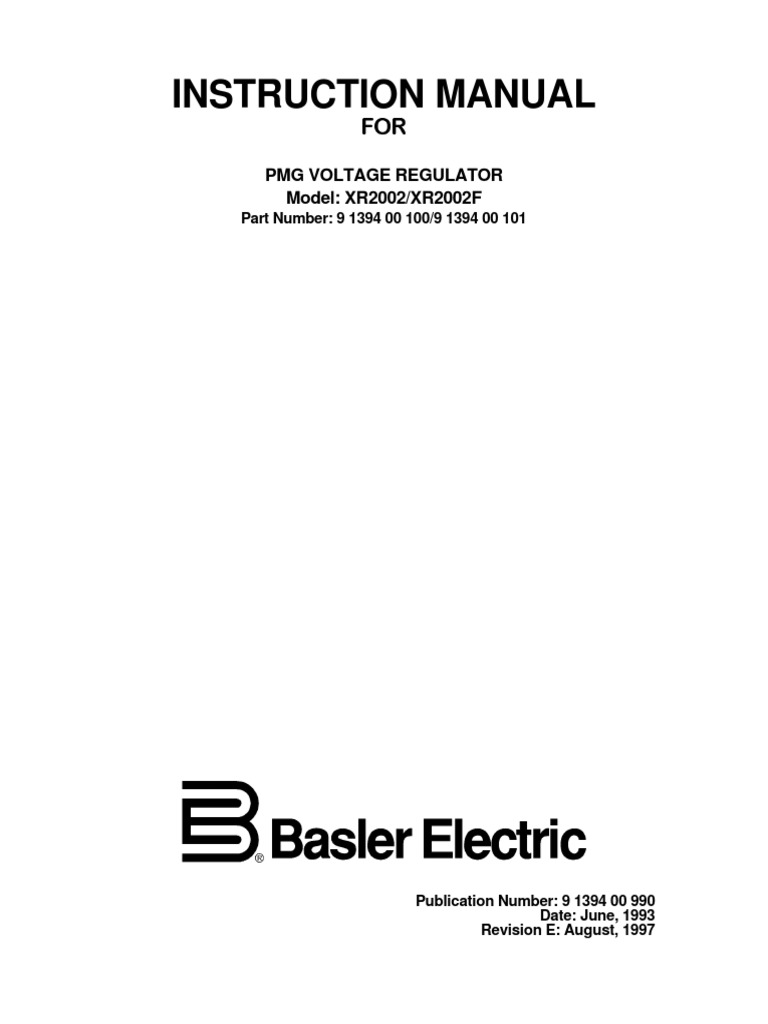 Instruction Manual: PMG Voltage Regulator Model: XR2002/XR2002F | PDF ...