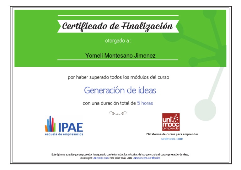 Certificado Generacion Ideas | PDF