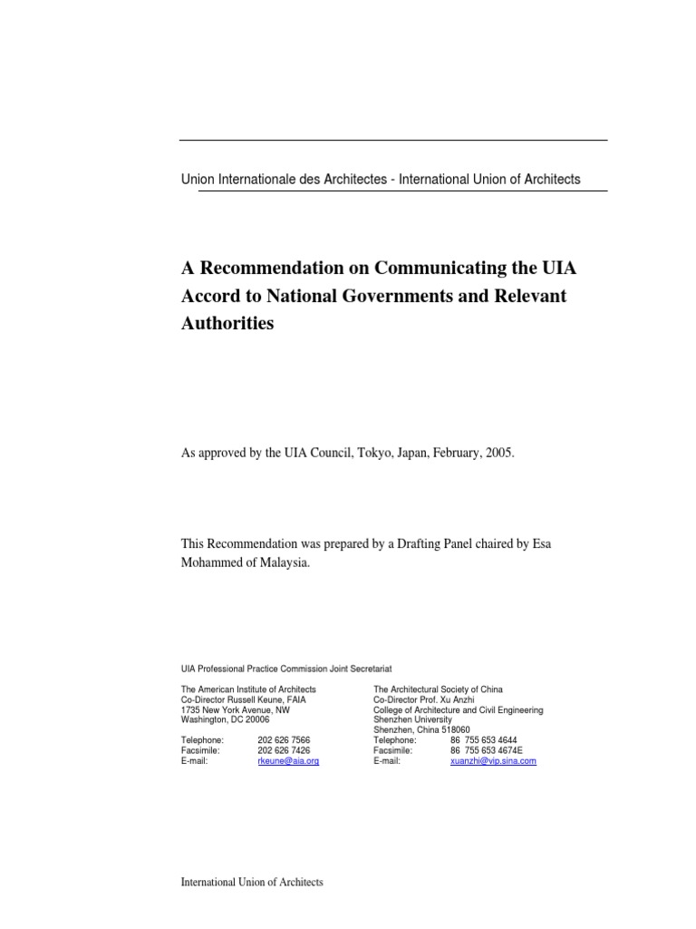 A Recommendation On Communicating The UIA Accord To National ...