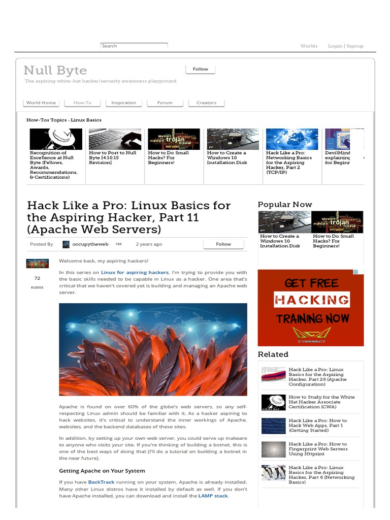 Null Byte: Hack Like A Pro: Linux Basics For The Aspiring Hacker, Part 11 (Apache Web Servers ...