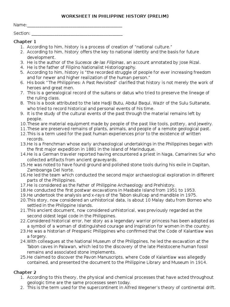 Philippine History Worksheet for Grade 6 | PDF | Social Science