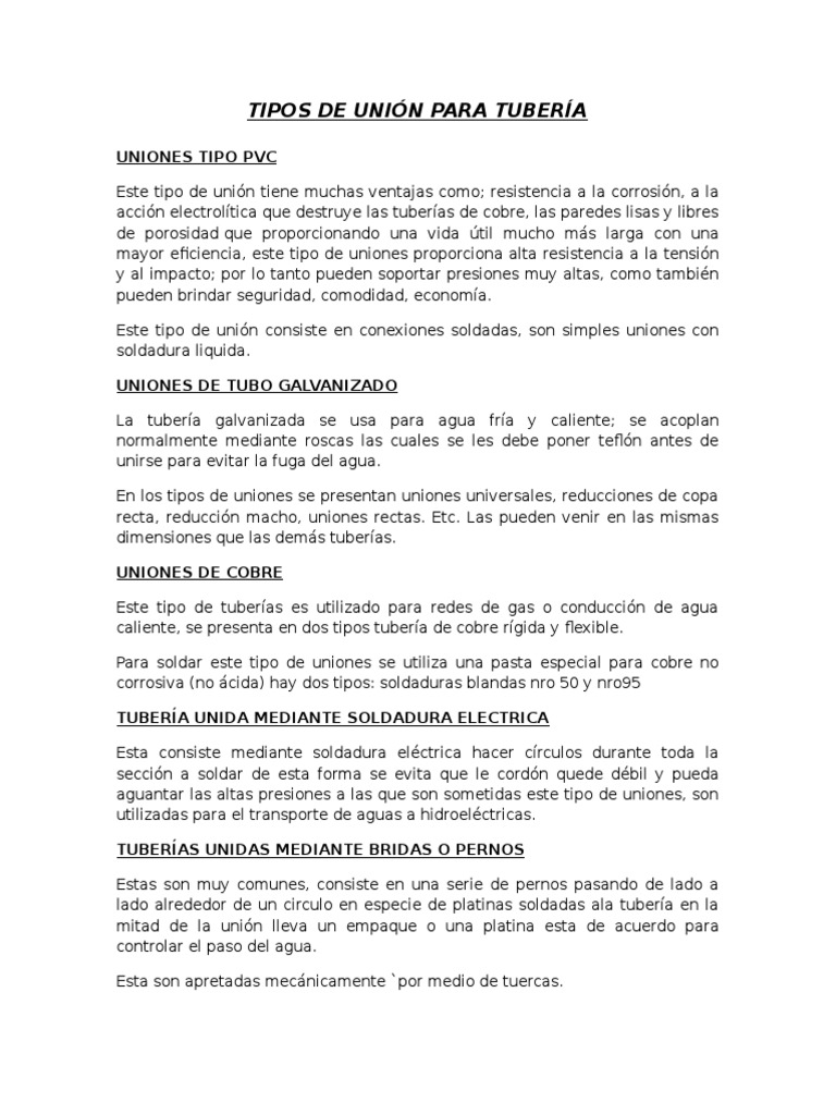 Tipos de Unión para Tubería | PDF