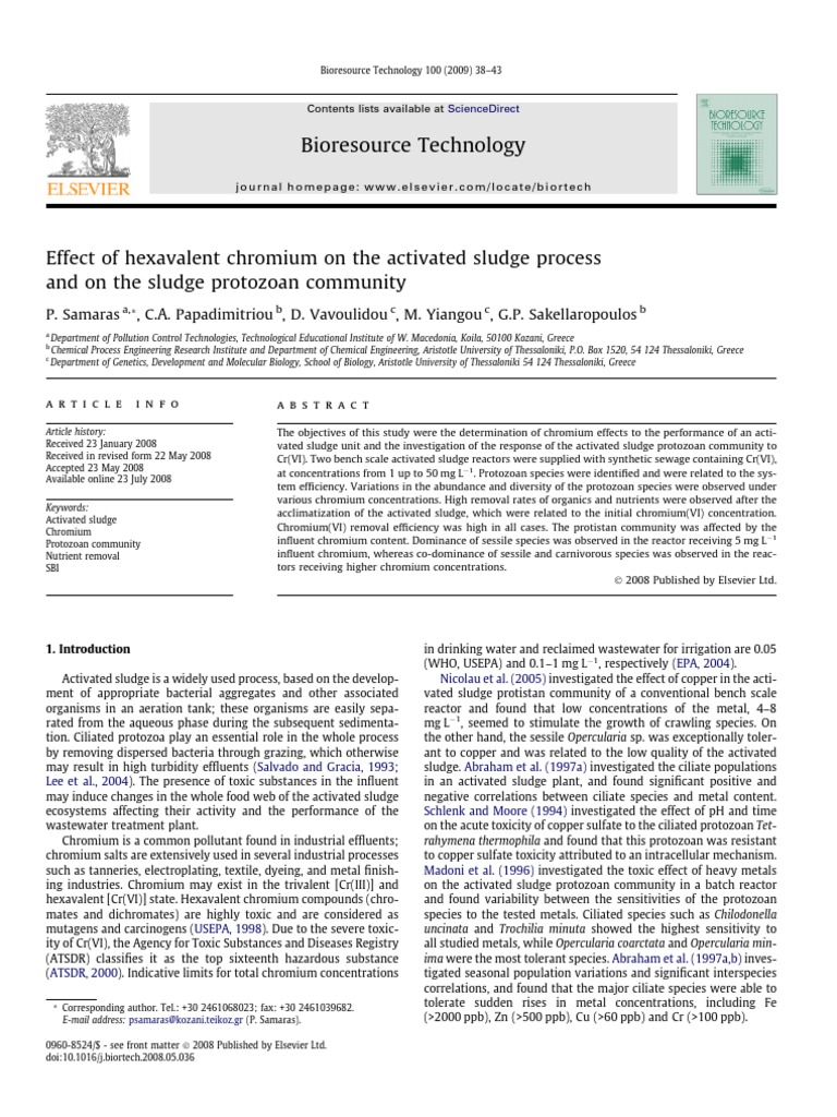 Effect of Hexavalent Chromium On The Activated Sludge Process and On ...