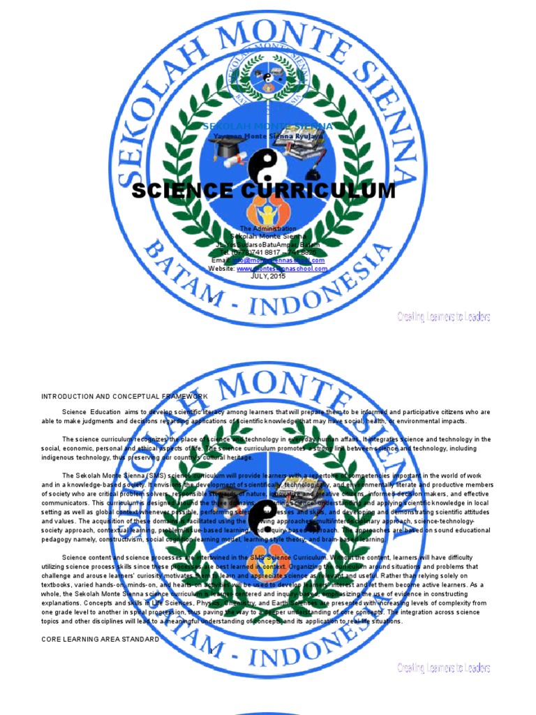 An Overview of the Science Curriculum for Sekolah Monte Sienna ...