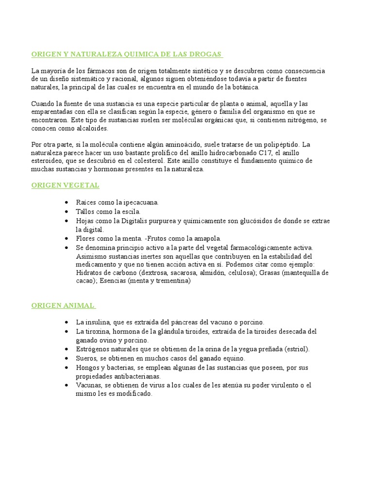 Origen Y Naturaleza Quimica De Las Drogas Pdf Drogas Compuestos